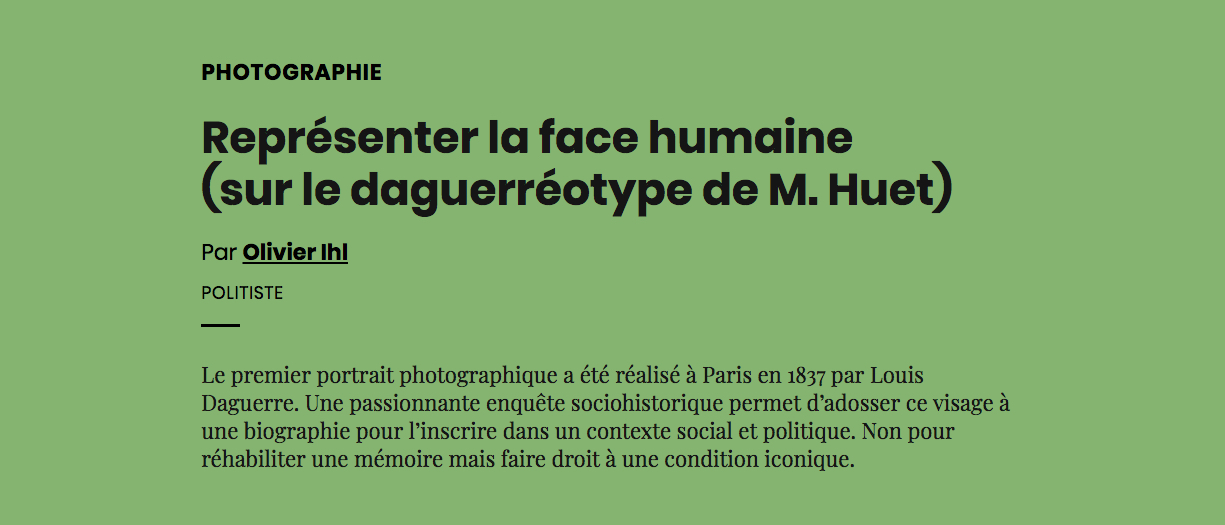Représenter la face humaine (sur le daguerréotype de M. Huet) - AOC media