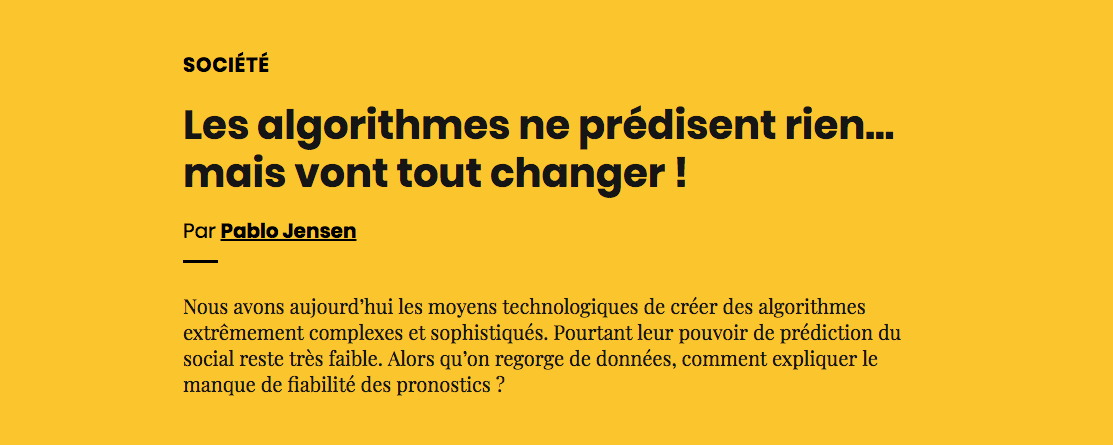 Les algorithmes ne prédisent rien... mais vont tout changer ! - AOC media Les algorithmes ne prédisent rien... mais vont tout changer ! - AOC media