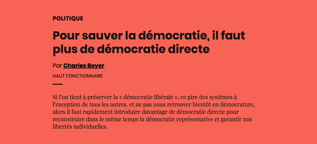 Pour sauver la démocratie, il faut plus de démocratie directe - AOC media