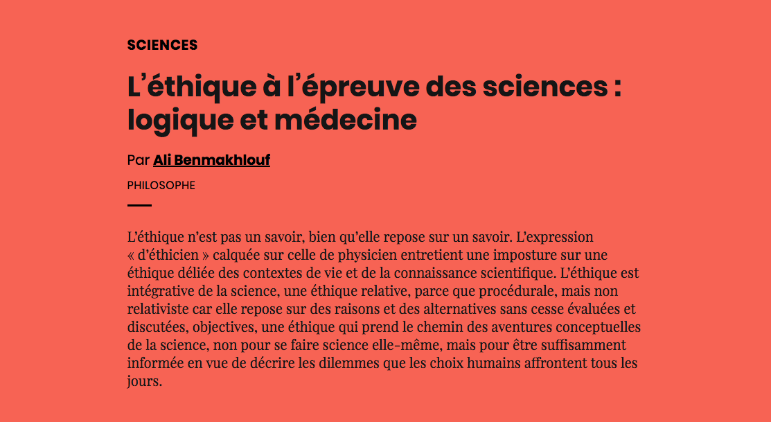 L’éthique à l’épreuve des sciences : logique et médecine - AOC media