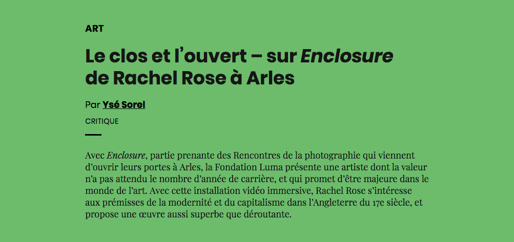 Le clos et l’ouvert – sur Enclosure de Rachel Rose à Arles - AOC media