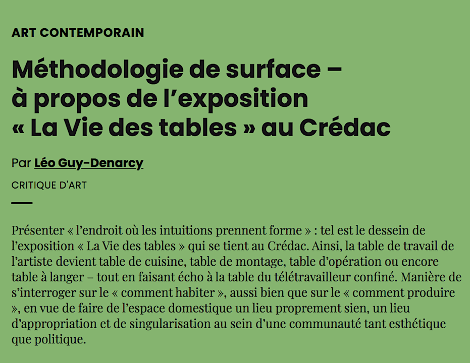 Méthodologie de surface – à propos de l’exposition « La Vie des tables ...